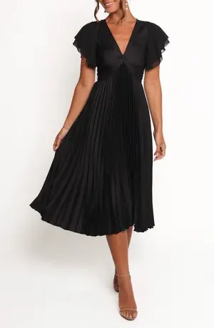 PETAL & PUP Nova Flutter Sleeve Midi Dress - Black
