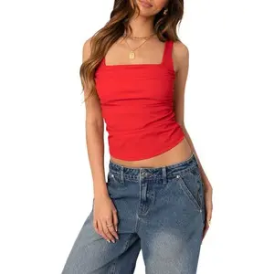 EDIKTED Rio Ruched Square Neck Tank Top