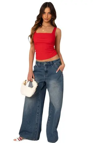 EDIKTED Rio Ruched Square Neck Tank Top