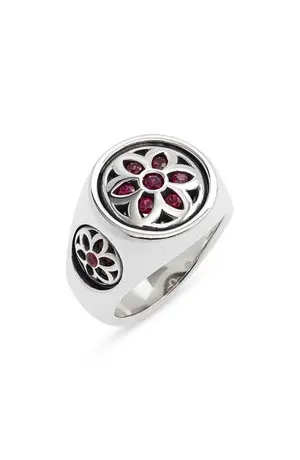 Good Art Hlywd Small Club Ruby Flower Signet Ring - Silver