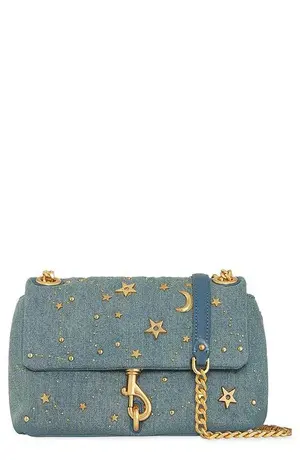 Rebecca Minkoff Edie Celestial Stud Quilted Denim Convertible Crossbody Bag