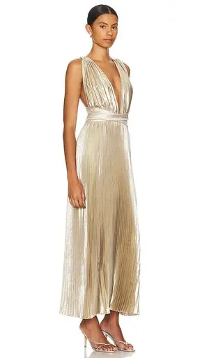 L'IDEE Pleated Metallic Gown