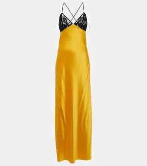 THE SEI Lace-trimmed Silk Satin Gown