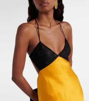 THE SEI Lace-trimmed Silk Satin Gown