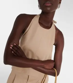 Wardrobe.NYC Halterneck Cotton-blend Top - Beige