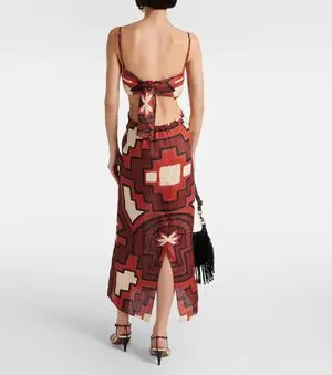 Johanna Ortiz Printed Cutout Linen Midi Dress - Red