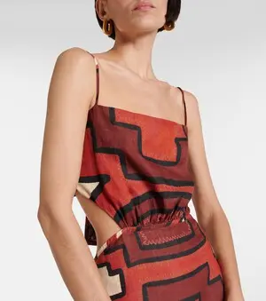 Johanna Ortiz Printed Cutout Linen Midi Dress - Red