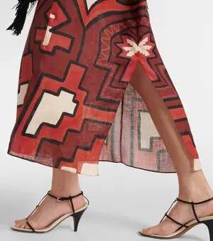 Johanna Ortiz Printed Cutout Linen Midi Dress - Red