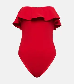 KARLA COLLETTO Ruffled Bandeau Swimsuit - Red