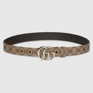Gucci Gg Marmont Thin Belt In Gg Canvas - Beige