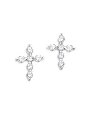 Bloomingdale'S 14k Gold Diamond Cross Stud Earrings - White