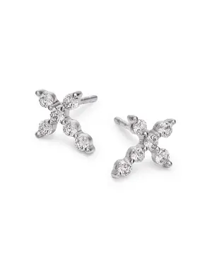 Bloomingdale'S 14k Gold Diamond Cross Stud Earrings