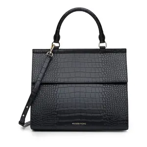 MODERN PICNIC Large Luncher With Croc Embossed Finish Black
