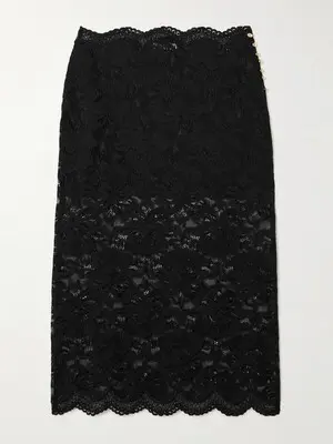 Rabanne Scalloped Lace Midi Skirt - Black