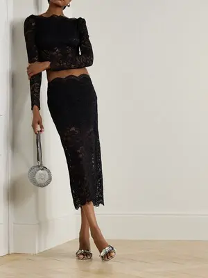 Rabanne Scalloped Lace Midi Skirt - Black