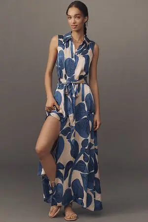 COREY LYNN CALTER Sleeveless Mock-neck Maxi Shirt Dress