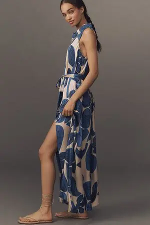 COREY LYNN CALTER Sleeveless Mock-neck Maxi Shirt Dress