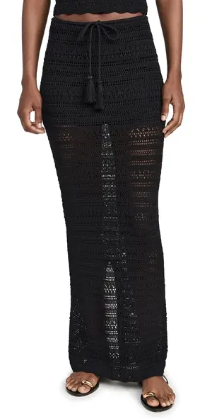 PQ Crochet Long Skirt - Black