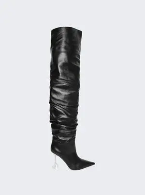 Amina Muaddi Olivia Glass Thigh High Boot - Black