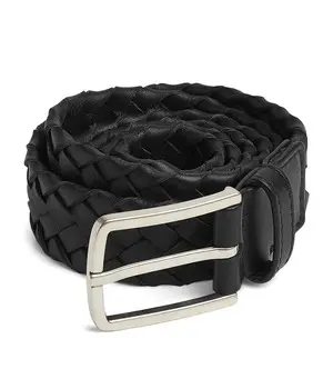 Bottega Veneta Leather Intreccio Cabat Belt - Grey