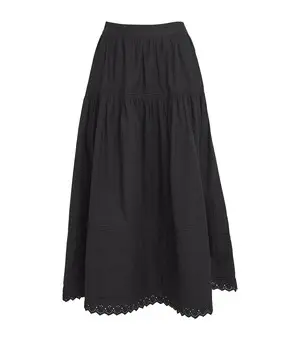 DÔEN Tiered Sebastiane Midi Skirt - Black