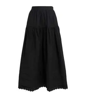 DÔEN Tiered Sebastiane Midi Skirt - Black