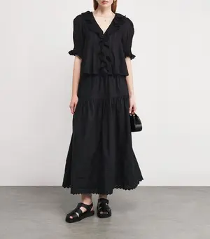 DÔEN Tiered Sebastiane Midi Skirt - Black
