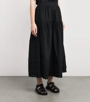DÔEN Tiered Sebastiane Midi Skirt - Black