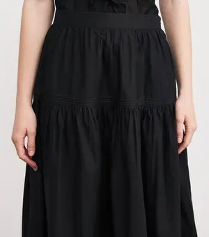 DÔEN Tiered Sebastiane Midi Skirt - Black
