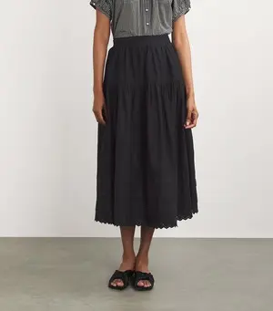 DÔEN Tiered Sebastiane Midi Skirt - Black