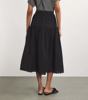 DÔEN Tiered Sebastiane Midi Skirt - Black
