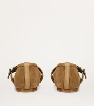 Le Monde Beryl Suede Buckle Ballerinas - Brown