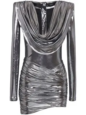 Balmain Cowl-neck Lamé Mini Dress