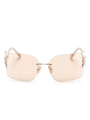 Miu Miu Logo-plaque Wraparound Sunglasses - Gold