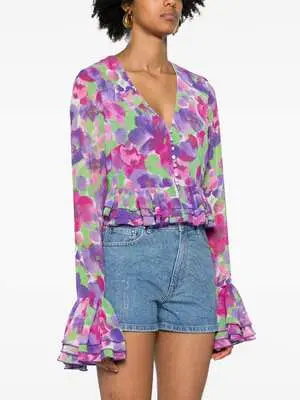 ROTATE BY BIRGER CHRISTENSEN Floral-print Cropped Blouse