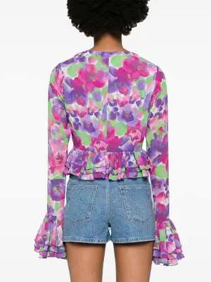 ROTATE BY BIRGER CHRISTENSEN Floral-print Cropped Blouse