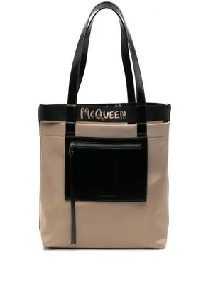 Alexander McQueen Logo-embroidered Leather Tote Bag - Neutrals