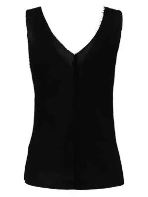 Voz V-neck Linen Top - Black