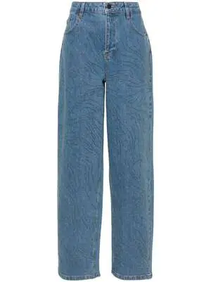 ROTATE BY BIRGER CHRISTENSEN Rhinestone-embellished Wide-leg Jeans - Blue