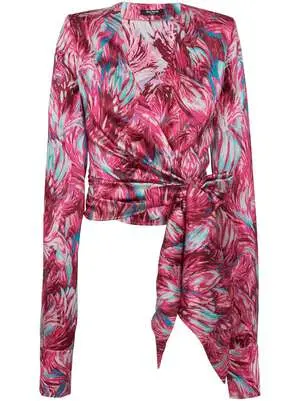 BALMAIN Balmain Feather-Print Silk Blouse