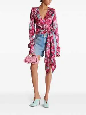 Balmain Feather-print Silk Blouse