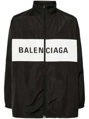 Balenciaga Logo-print Zip-up Windbreaker - Black