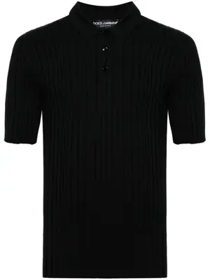 Dolce & Gabbana Ribbed-knit Polo Shirt - Black