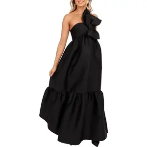 PETAL & PUP Betina Bow One-shoulder Gown - Black