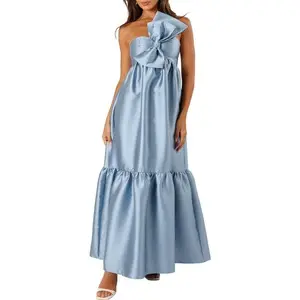 PETAL & PUP Betina Bow One-shoulder Gown - Blue