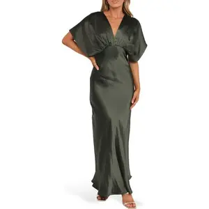 PETAL & PUP Ricki Satin Gown - Olive Green