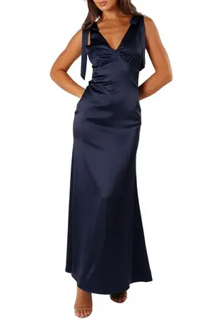 PETAL & PUP Xavier Bow Strap Satin Gown