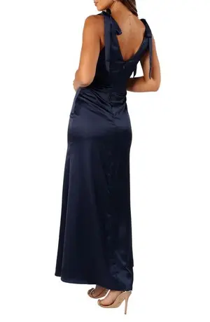 PETAL & PUP Xavier Bow Strap Satin Gown