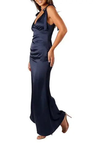 PETAL & PUP Xavier Bow Strap Satin Gown