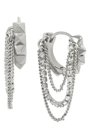 ALLSAINTS Muiltchain Huggie Hoop Earrings - Rhodium
